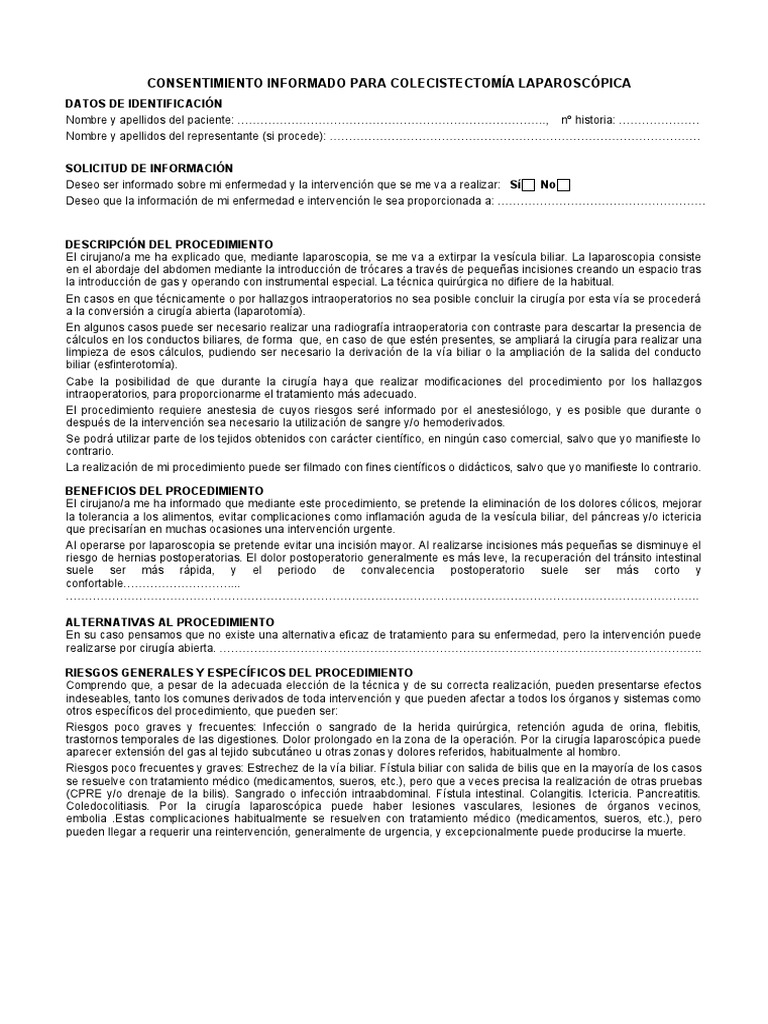 Consentimiento Informado Modelo | PDF | Cirugía | Especialidades Medicas