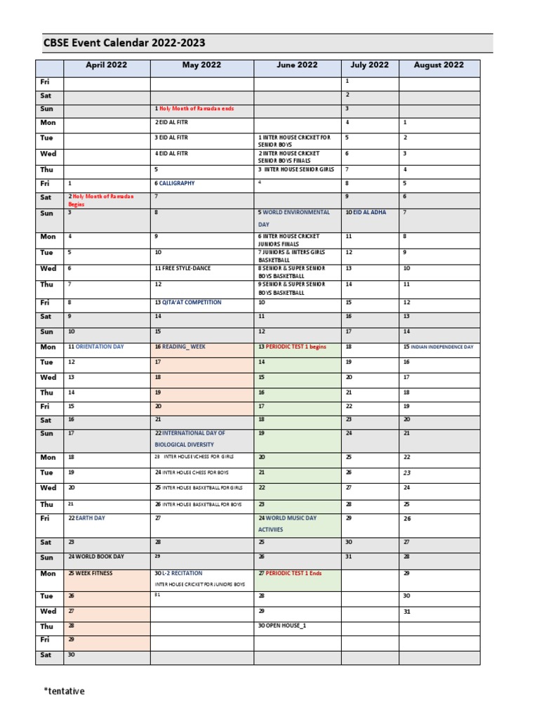 CBSE Event Calendar 2022-2023 | PDF