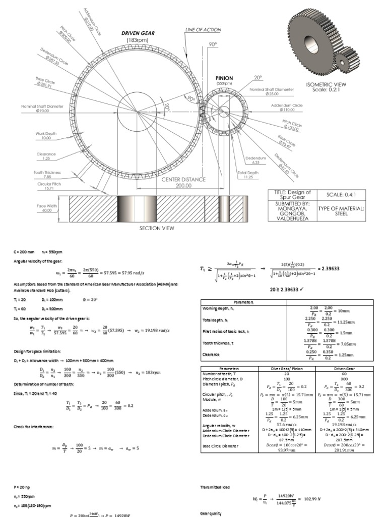 Laboratory Exercise 1 Design of Spur Gear | PDF | Gear | Manufactured Goods