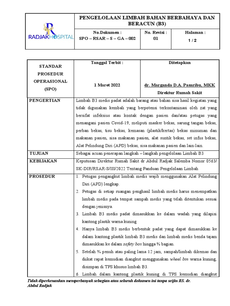 Sop Pengelolaan LB3 | PDF
