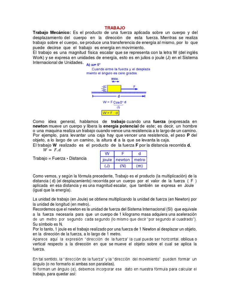 Conceptos y Cálculos de Trabajo Mecánico | PDF | Fuerza | Fricción