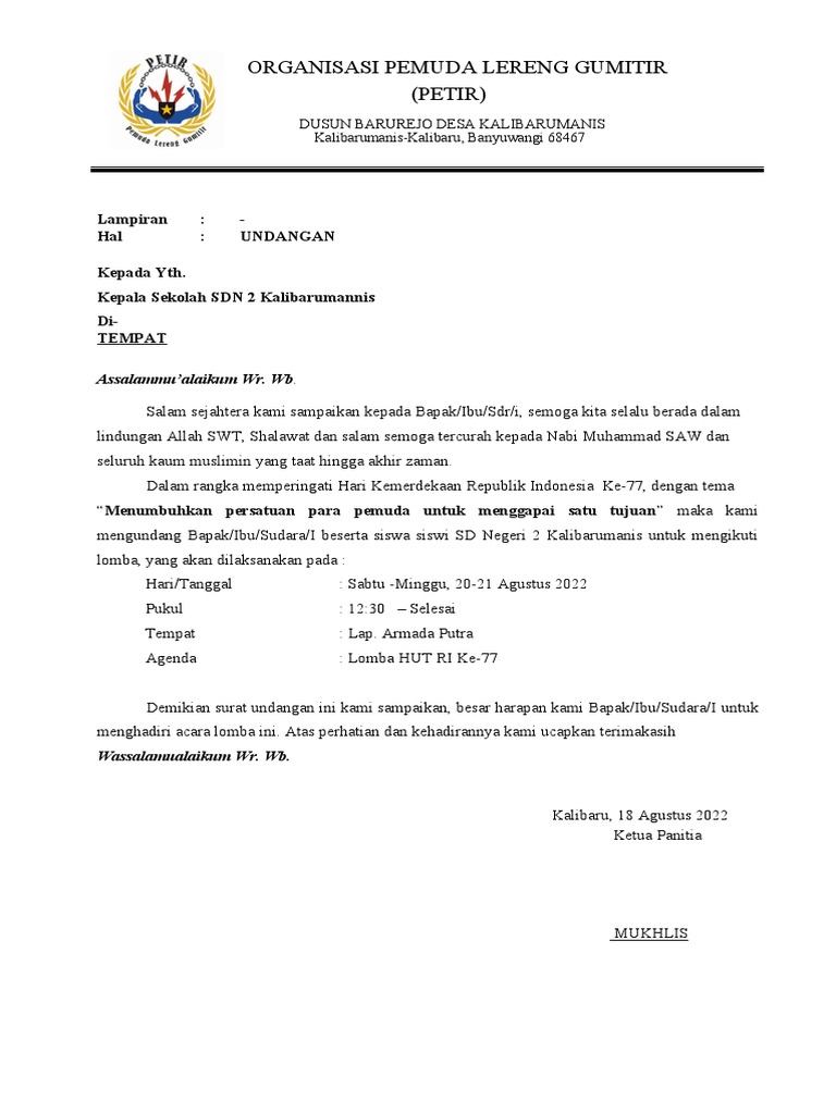Surat Undangan SD Dan TPQ | PDF
