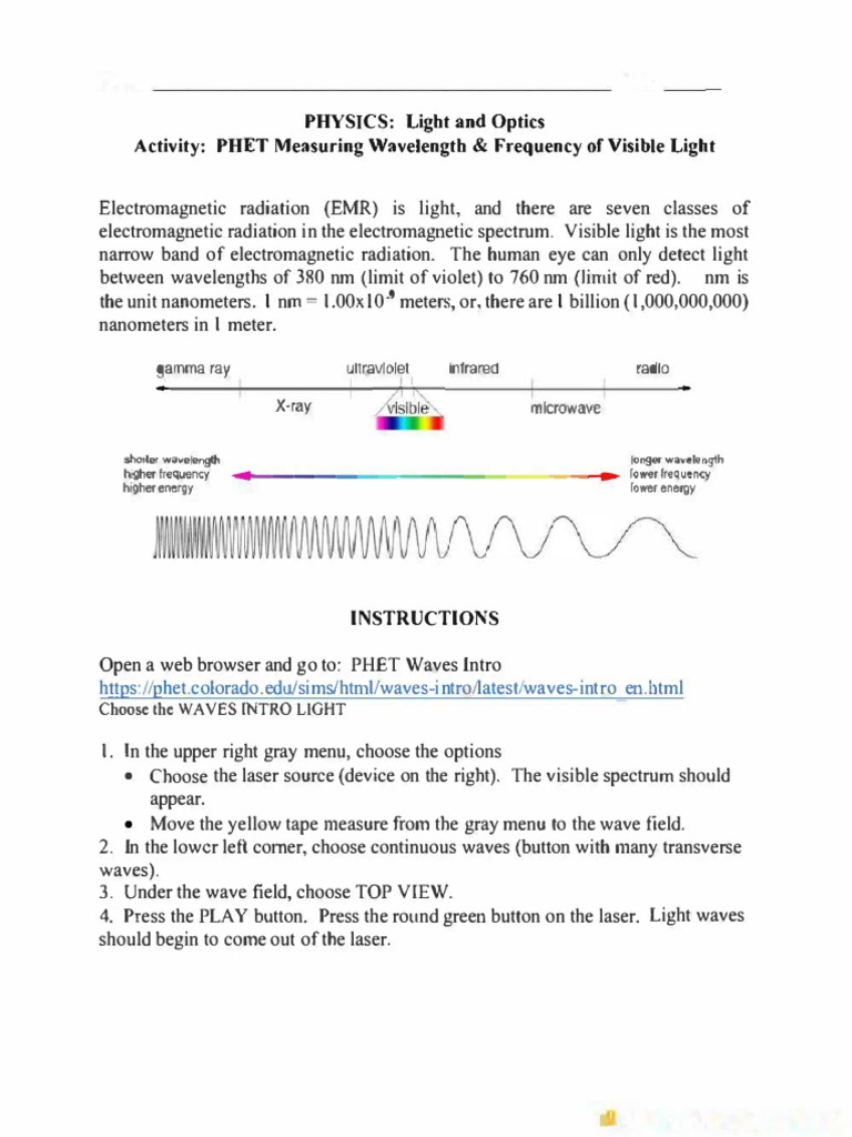 Light Worksheet | PDF | Light | Electromagnetic Spectrum