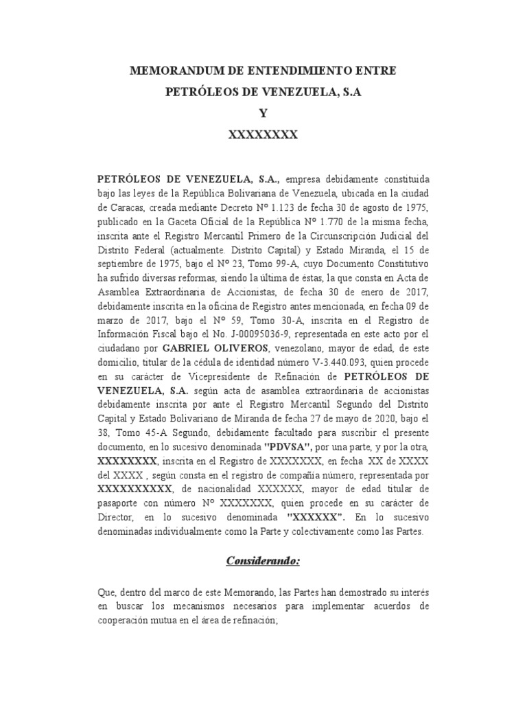 Memorandum de Entendimiento Entre XX Empresas | PDF | Patentar ...