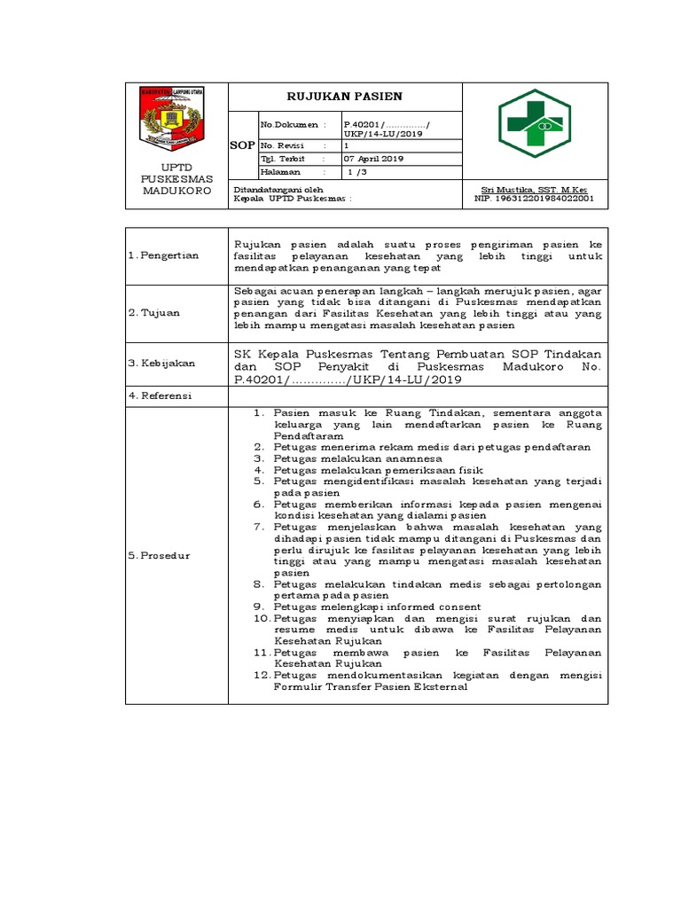 Sop Rujukan Pasien 2019 | PDF