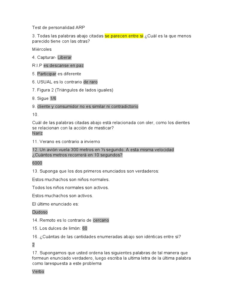 Test de Personalidad ARP C.A | PDF