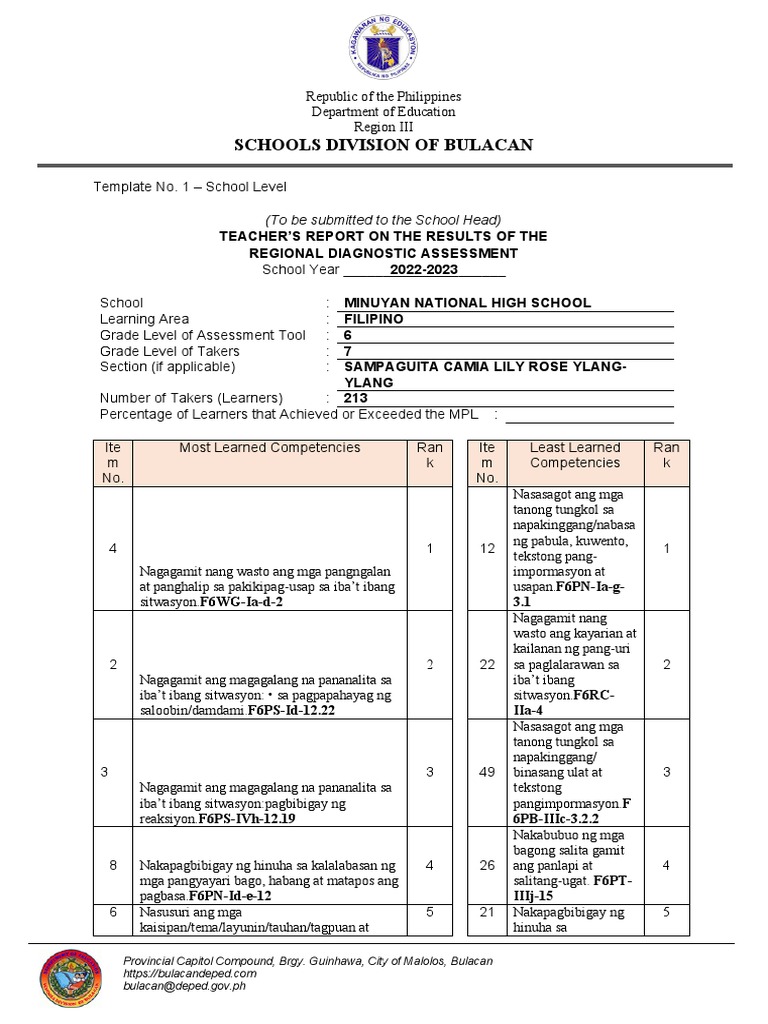 Interpretation Grade 7 Regional Diagnostic Test | PDF
