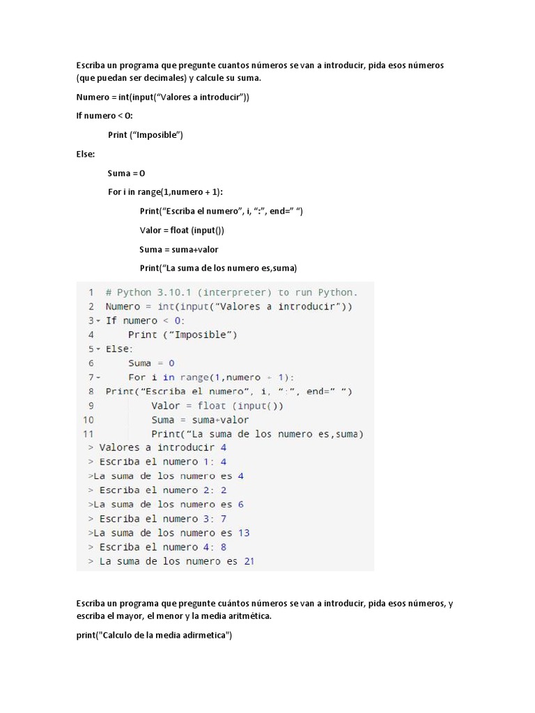 Escriba Un Programa Que Pregunte Cuantos Números Se Van A Introducir | PDF