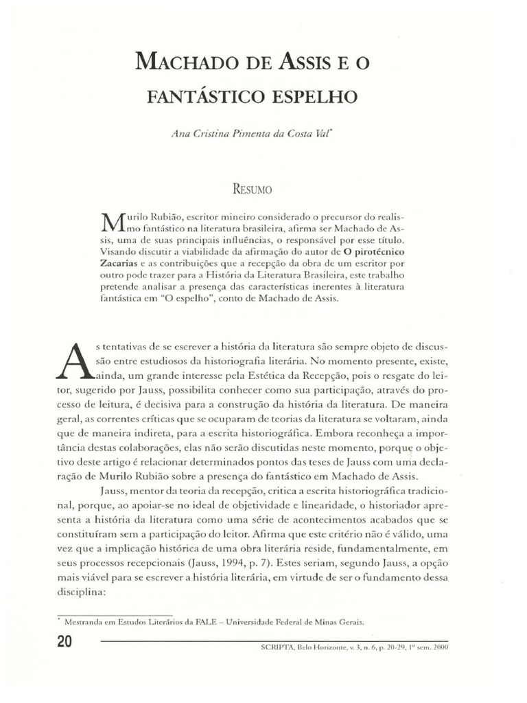 2 - Machado de Assis e o Fantástico Espelho | PDF | Science | Metafísica
