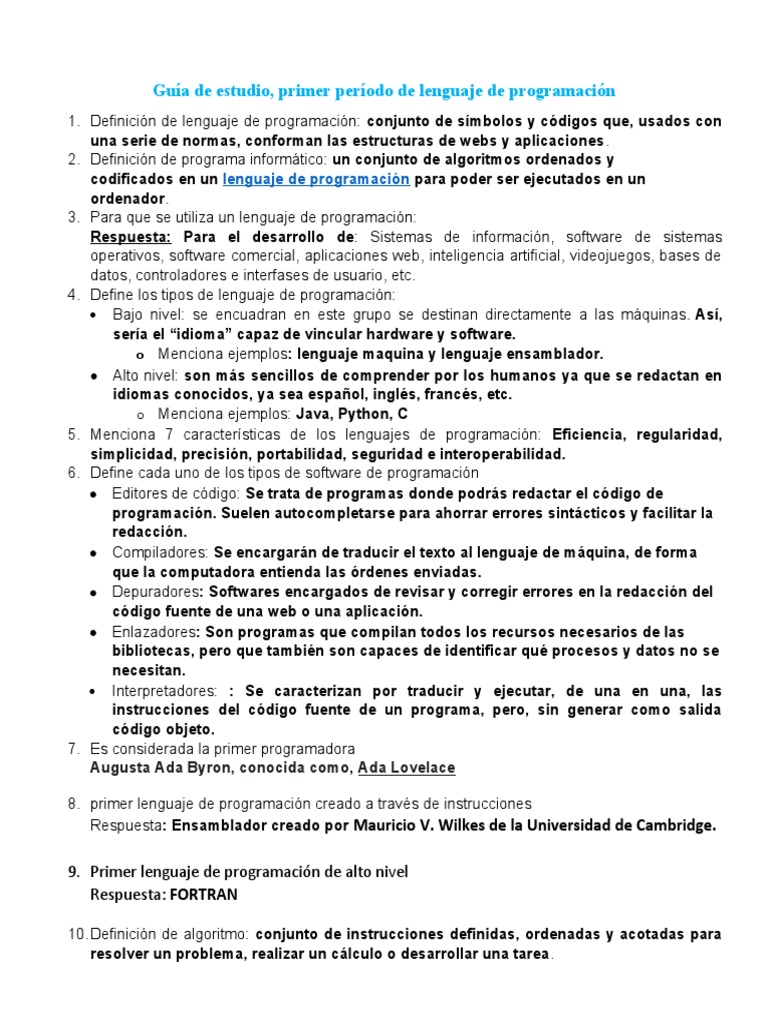 Guía de Lenguaje de Programación | PDF | Programación de computadoras ...