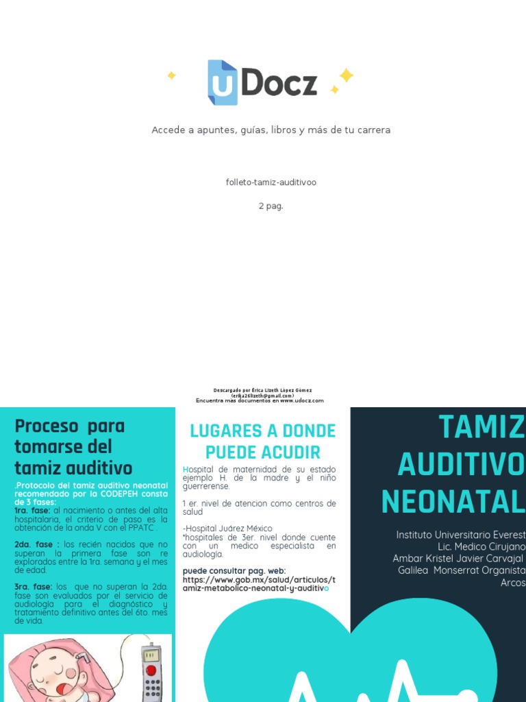 Tamiz Auditivo Neonatal: Protocolo y Beneficios | PDF | Infantes ...