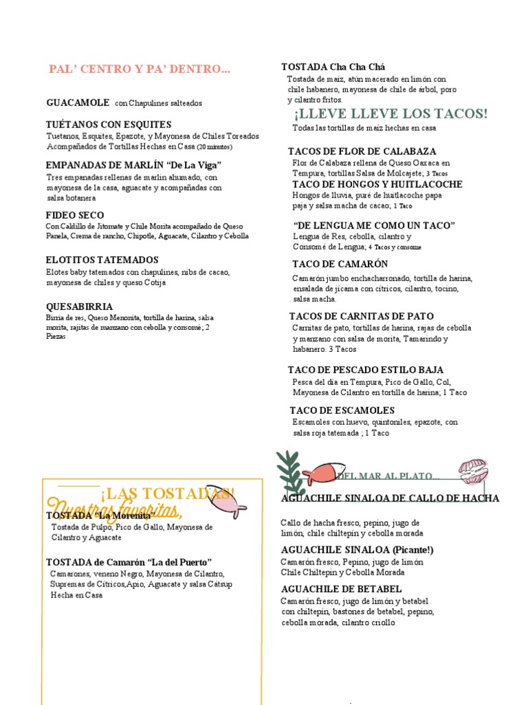 Menú de tacos y tostadas mexicanas con una variedad de ingredientes ...