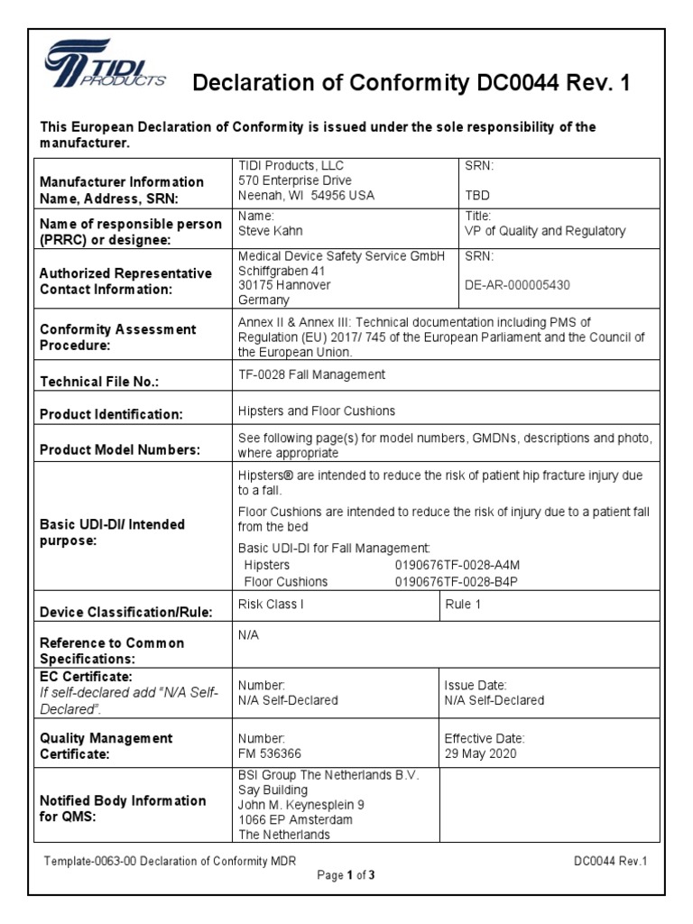 Fall Management Technical File DoC EU MDR | PDF | Regulation