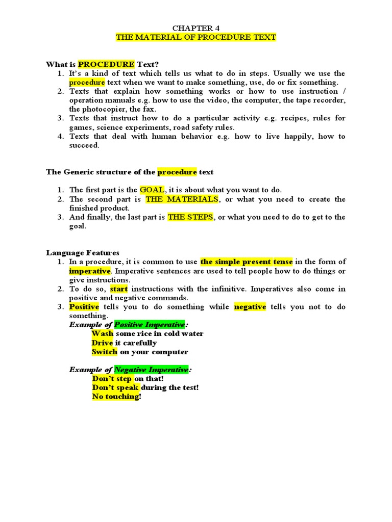 Chapter 4 The Material of Procedure Text | PDF