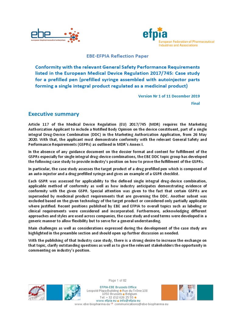 Ebe Efpia - Position Paper - PFP Case Study - Final - 20191211 | PDF | Medical Device | Syringe