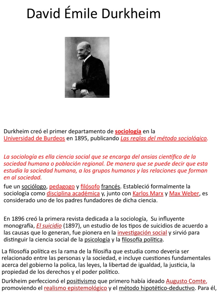 Durkheim: Fundador de la Sociología Moderna | PDF | Emile Durkheim ...