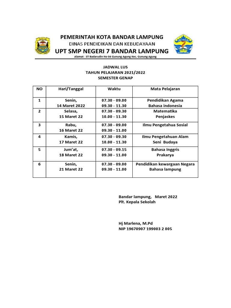 Jadwal LUS Dan UTS-1 | PDF