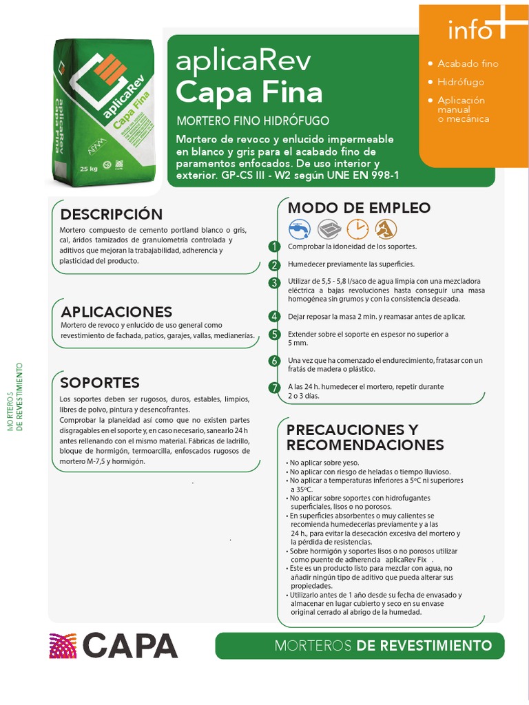 Mortero de Revoco en Capa Fina Aplica | PDF | Hormigón | Mortero ...
