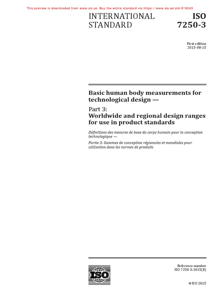 Iso 7250 3 2015 en PDF | PDF | International Organization For Standardization | Anthropometry