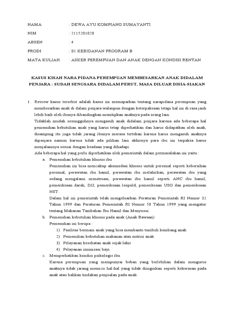 Askeb Perempuan Dan Anak Dengan Kondisi Rentan | PDF | Ilmu Sosial | Pengembangan Diri