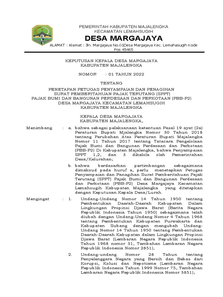 SK PBB 2022 Desa Mengetahui Kec | PDF