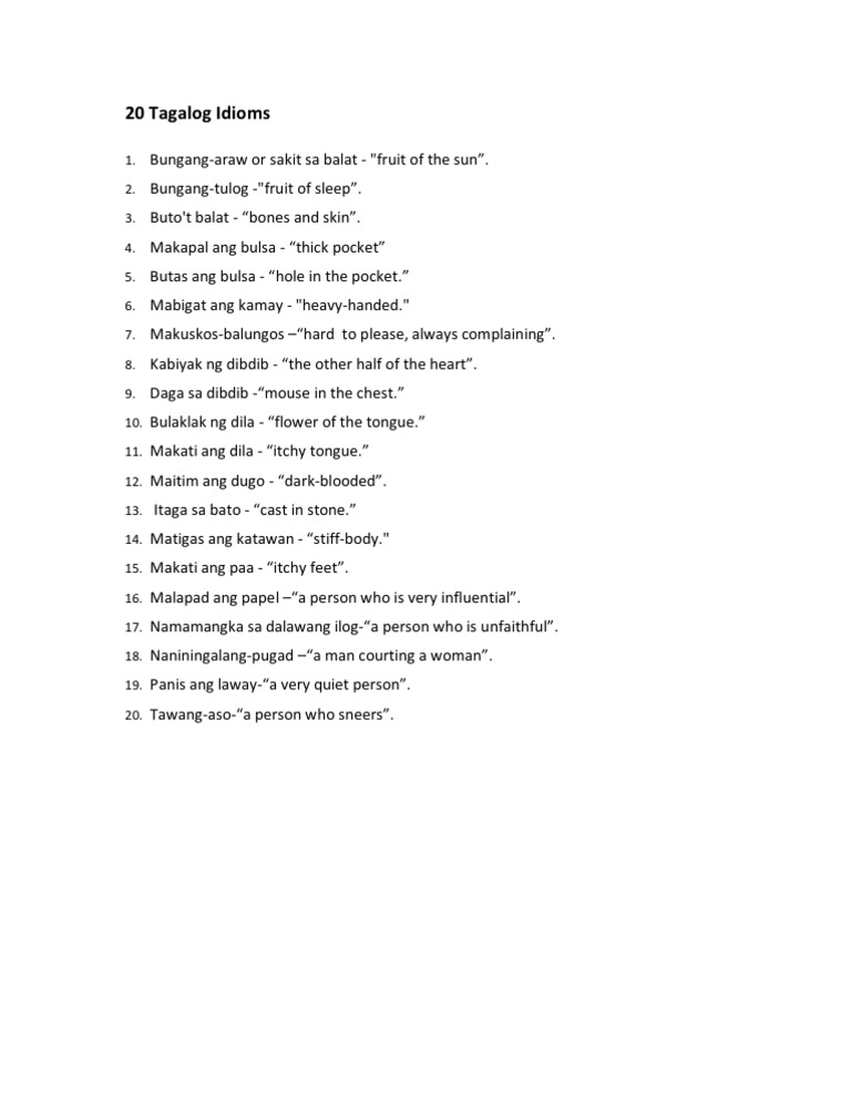 20 Tagalog Idioms | PDF