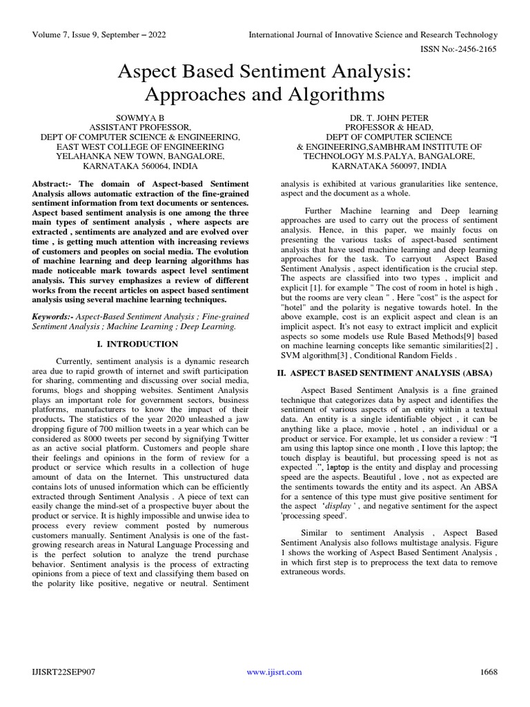 Aspect Based Sentiment Analysis Approaches and Algorithms | PDF | Machine Learning | Artificial ...