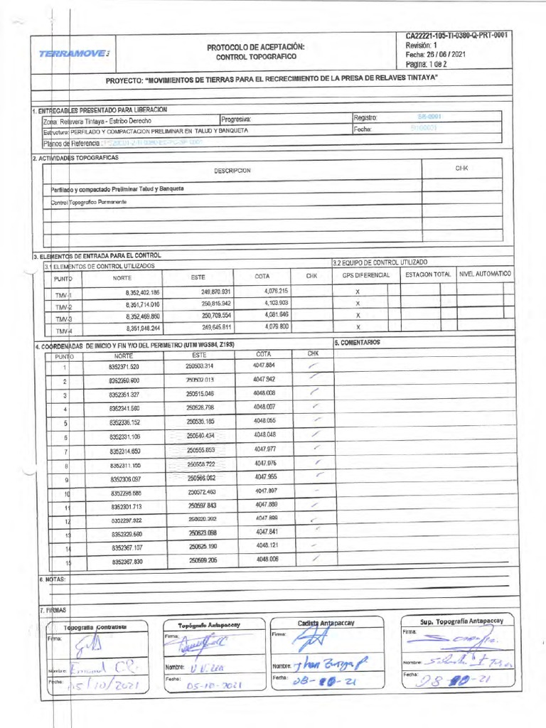 Ejemplo Protocolo Liberación Subrasante | PDF