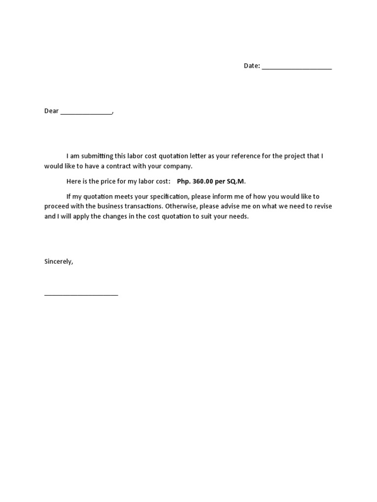 Labor Cost Quotation Letter | PDF