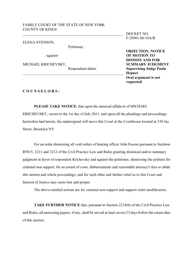 Objection, Motion To Dismiss and For Summary Judgment | PDF | Lawsuit ...