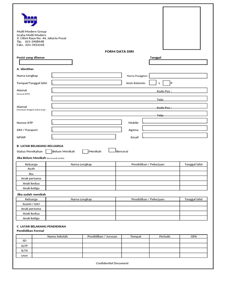 Form Data Diri Modern Grup | PDF