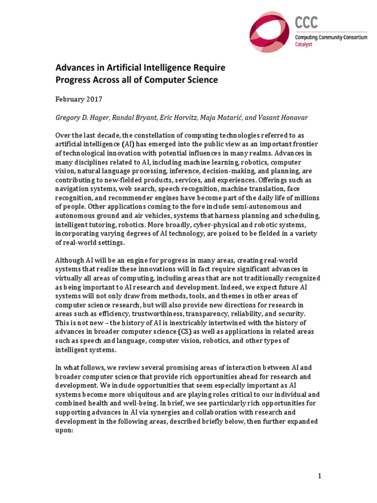 CCC AI Systems 2017 FINAL | PDF | Artificial Intelligence | Intelligence (AI) & Semantics