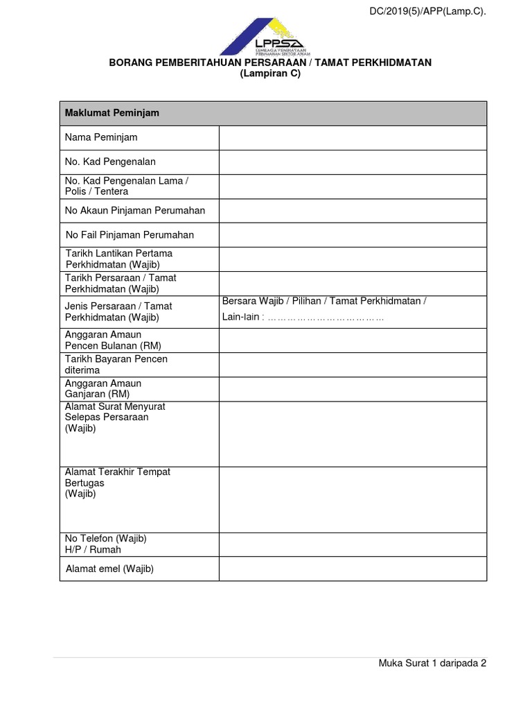 Borang Pemberitahuan Persaraan Tamat Perkhidmatan Pdf 