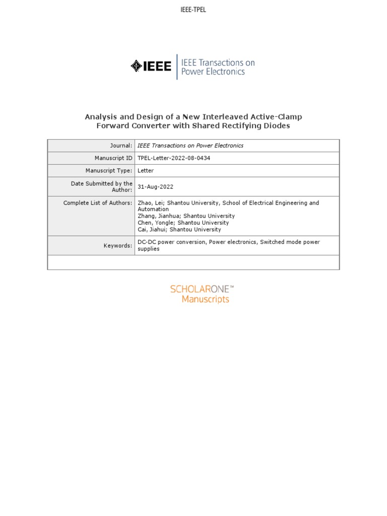 TPEL Letter 2022 08 0434 - Proof - Hi | PDF | Rectifier | Inductor