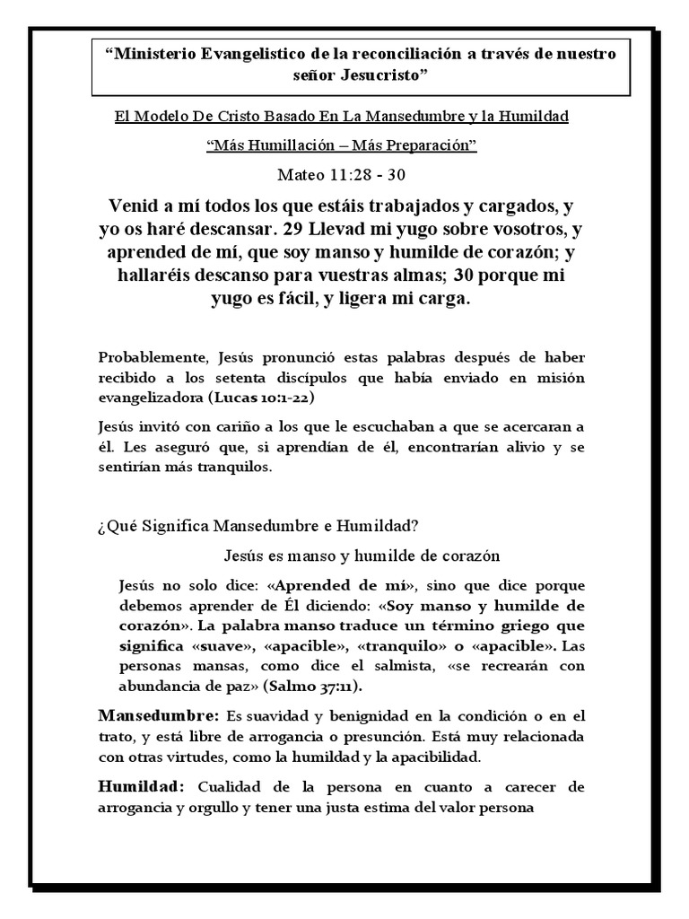El Modelo de Cristo Basado en La Mansedumbre y La Humildad | PDF ...