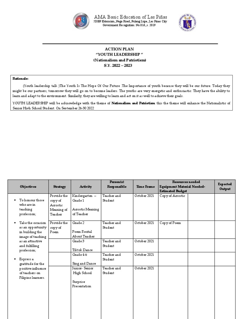 Action Plan | PDF | Teachers | Cognition
