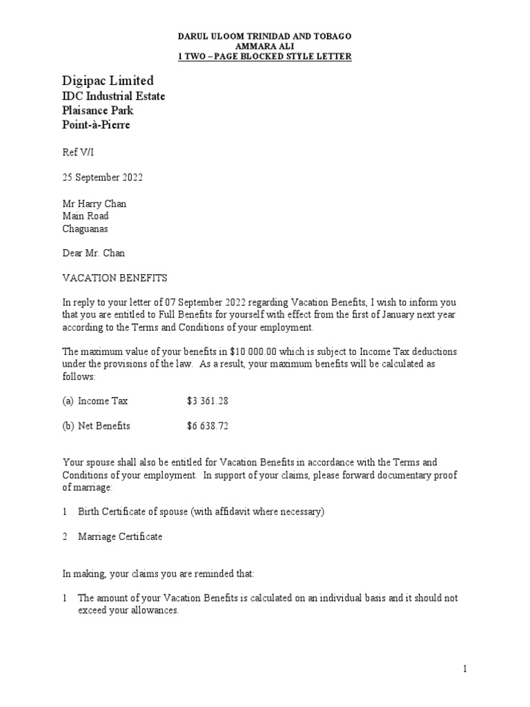 Two Page Blocked Style Letter Pdf Taxes Government Finances