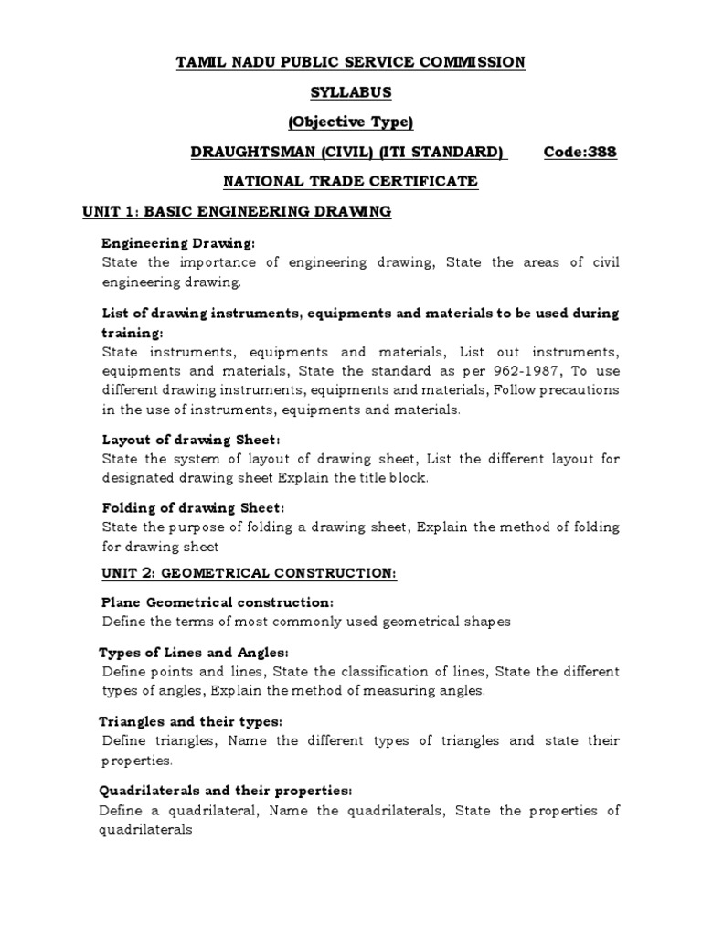 DRAFTSMAN Syllabus English | PDF | Compass | Surveying
