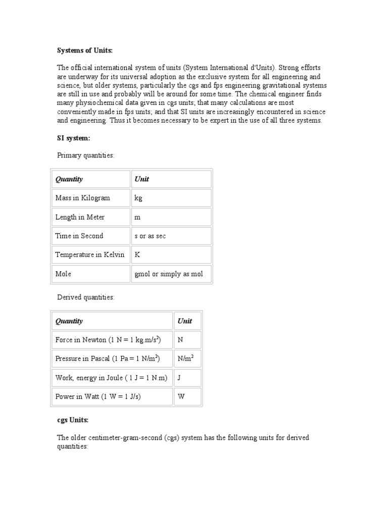A Comprehensive Guide to Common Systems of Units Used in Engineering ...