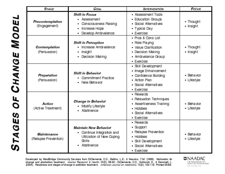 Stages of Change Chart Side 1 | PDF