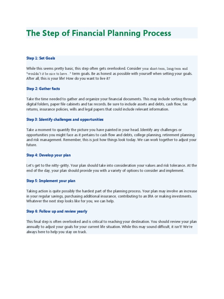 The Step of Financial Planning Process | PDF | Budget | Line Of Credit