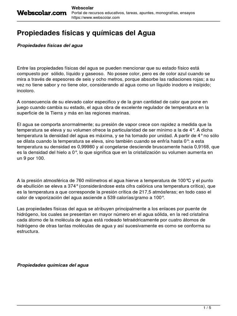 Propiedades Fisicas y Quimicas Del Agua | PDF | Agua | Propiedades del agua