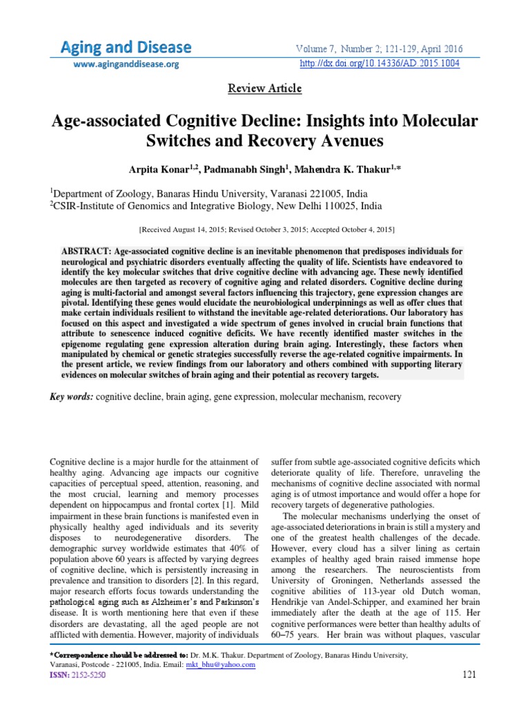 Age-Associated Cognitive Decline - Insights Into Molecular Switches and ...