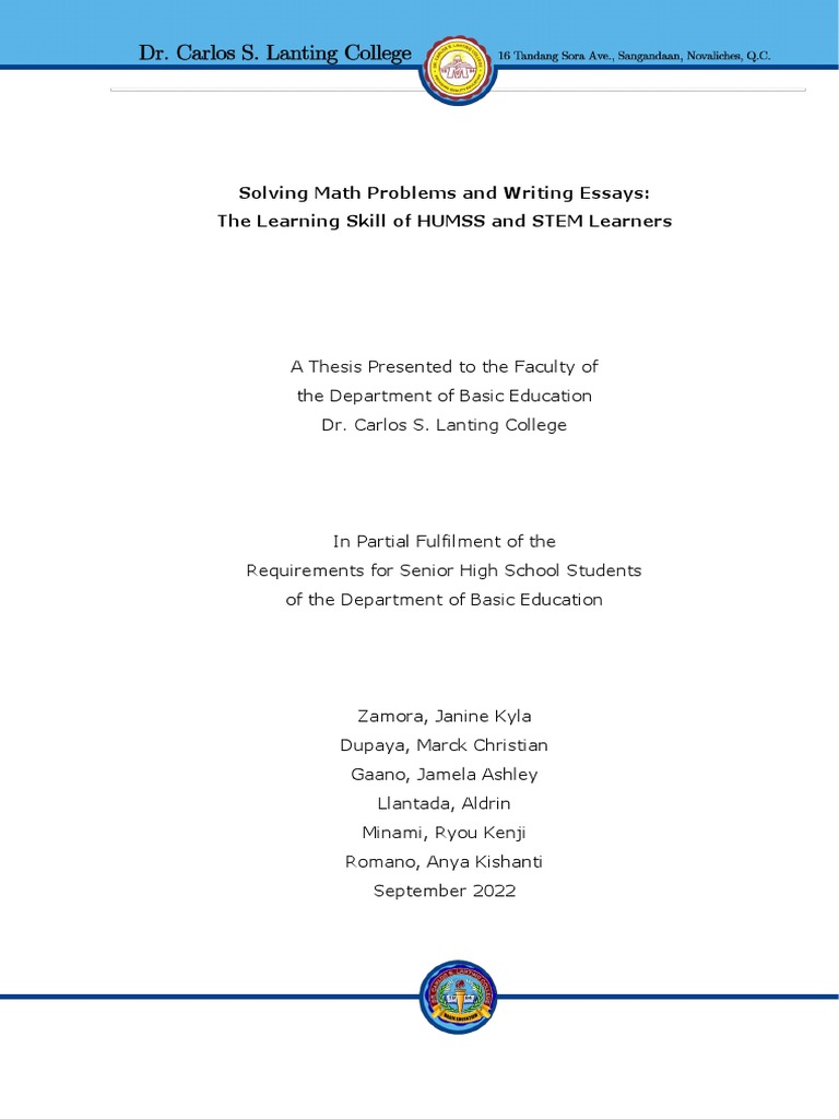 Math vs. Essay Skills in HUMSS & STEM | PDF | Questionnaire | Survey ...