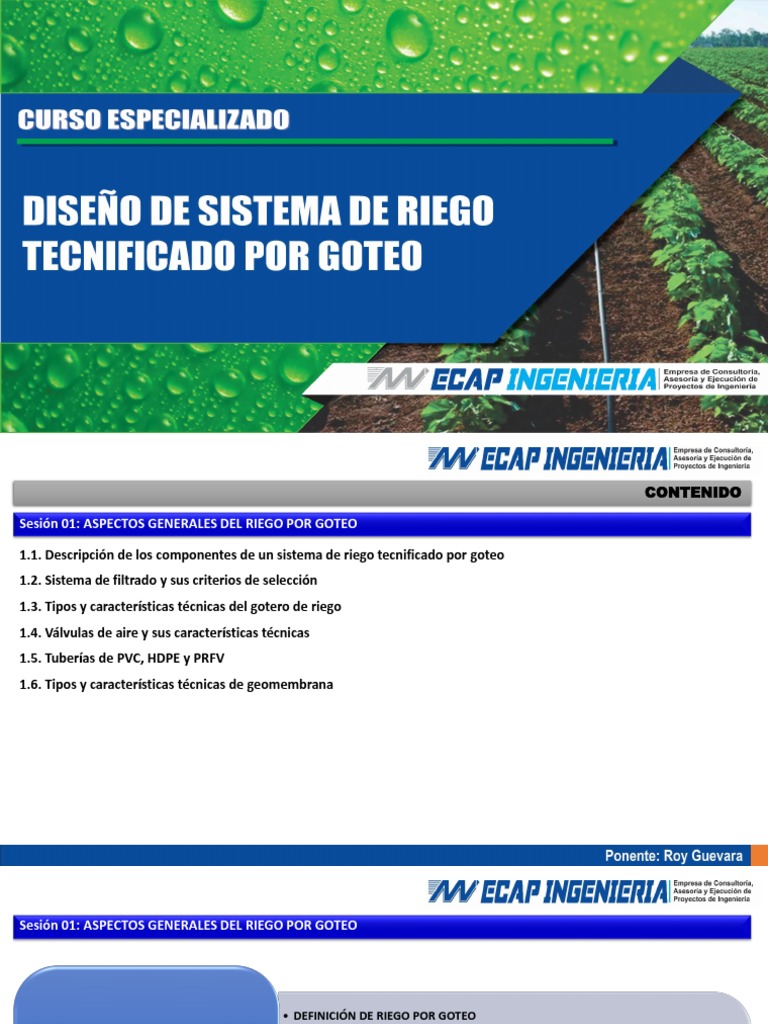 Sesion 01. Aspectos Generales Del Riego Por Goteo | Descargar gratis PDF | Tubería (transporte ...