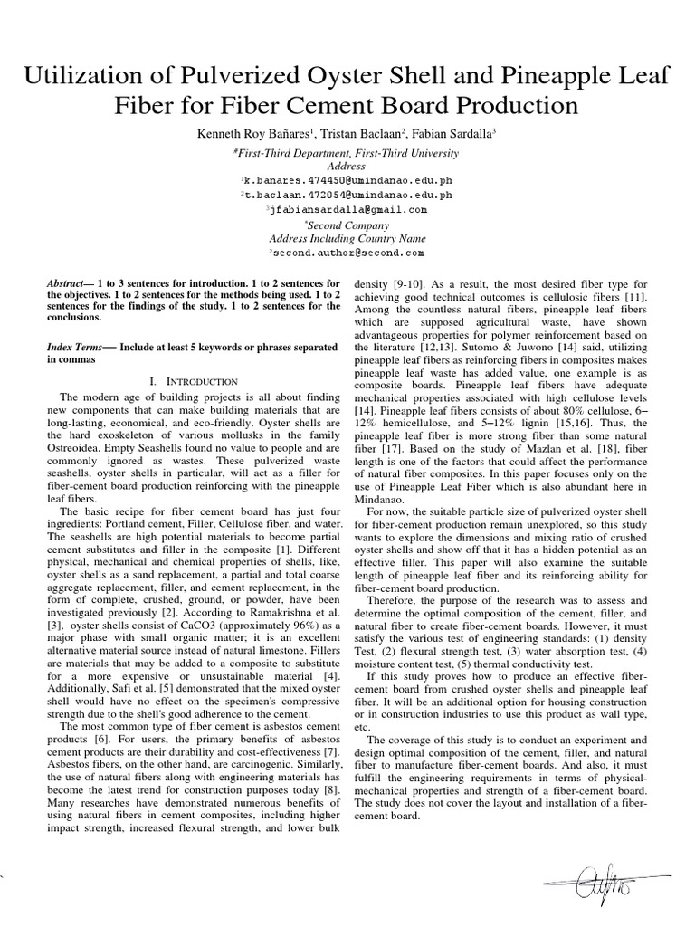 Utilization of Pulverized Oyster Shell and Pineapple Fiber For Fiber ...