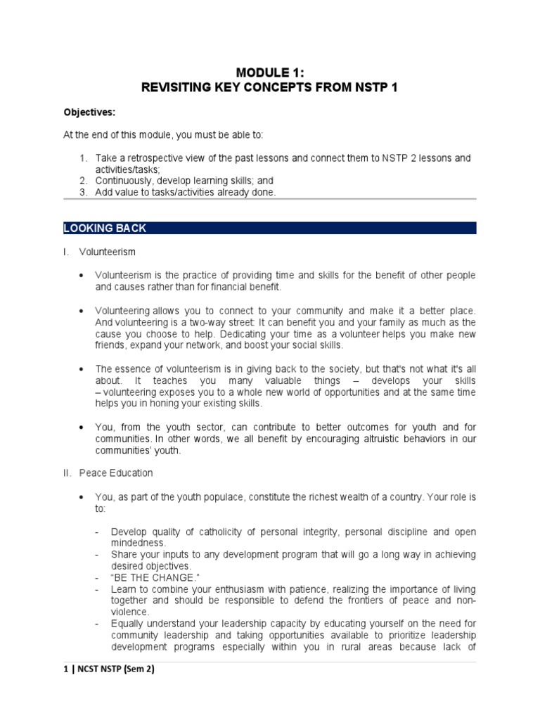 1 P Revisiting Key Concepts From NSTP 1 | PDF | Needs Assessment | Creativity