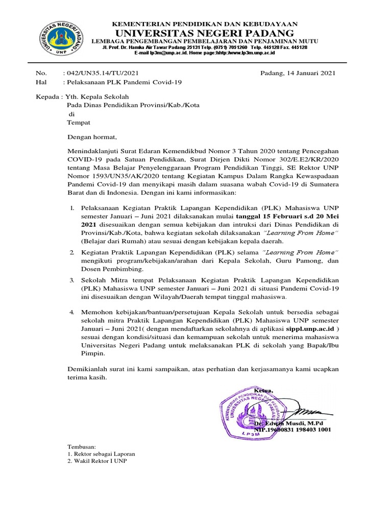 Pelaksanaan PLK UNP di Masa Pandemi | PDF