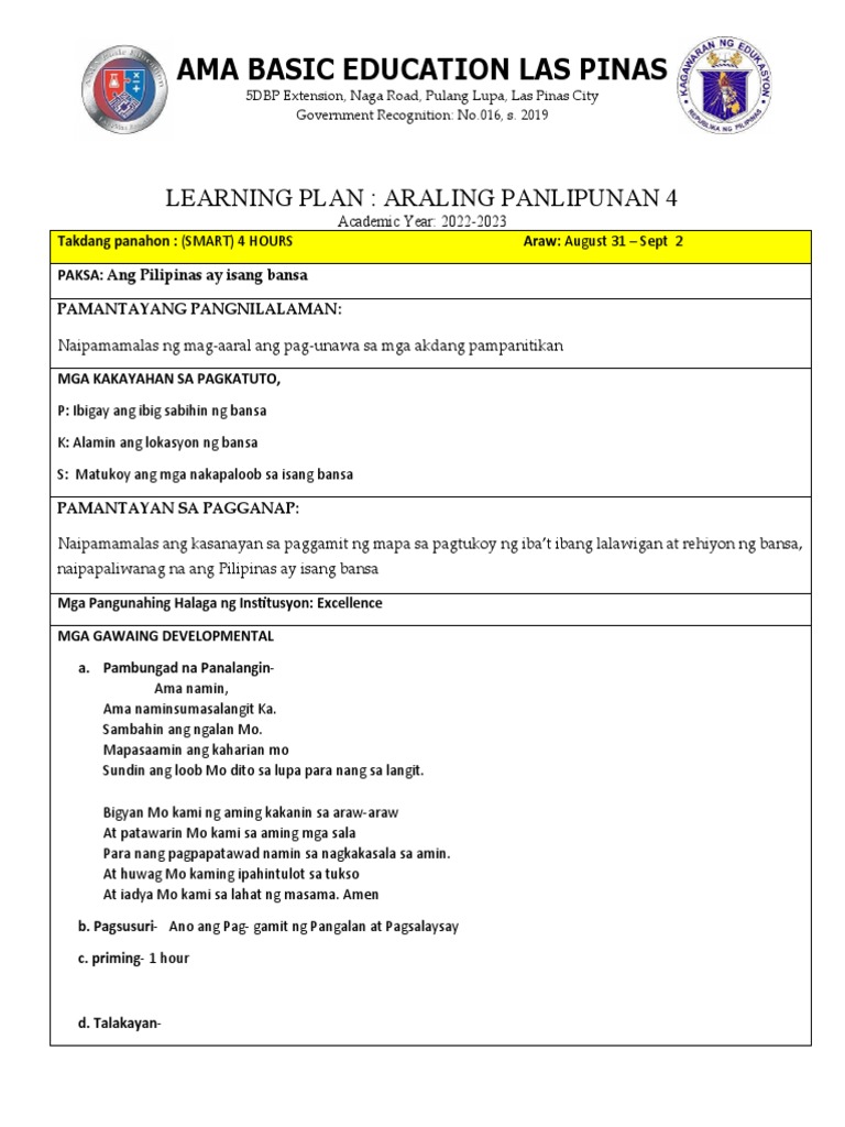 Lesson Plan Ap 4 | PDF