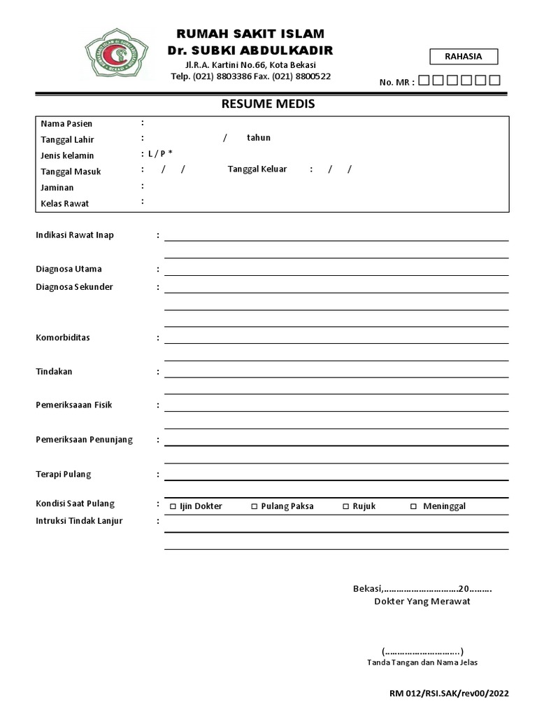 Resume Medis Form | PDF